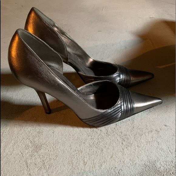 Shoes | Metallic Gunmetal Pointed Toe Heels | Poshmark